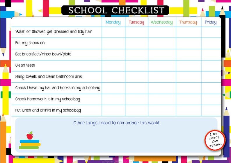 Printable School Checklist for Boys and Girls - Etsy