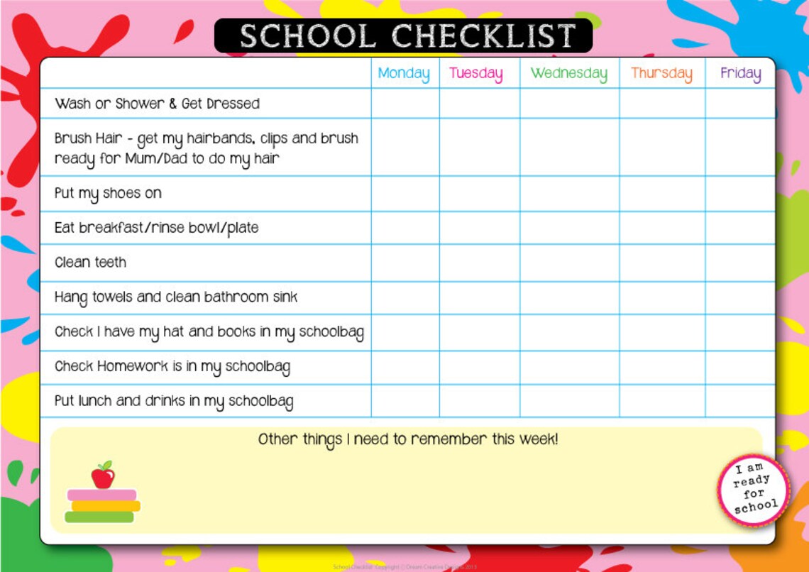 Printable School Checklist for Boys and Girls - Etsy