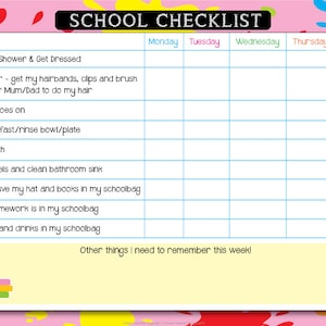 Printable School Checklist for Boys and Girls - Etsy
