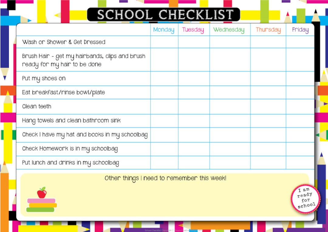 Printable School Checklist for Girls - Pencils - Etsy
