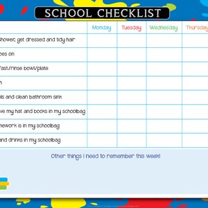 Printable School Checklist for Boys - Paint Splats - Etsy