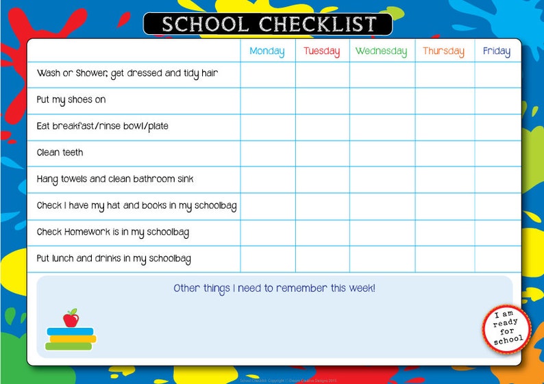 Printable School Checklist for Boys - Paint Splats - Etsy