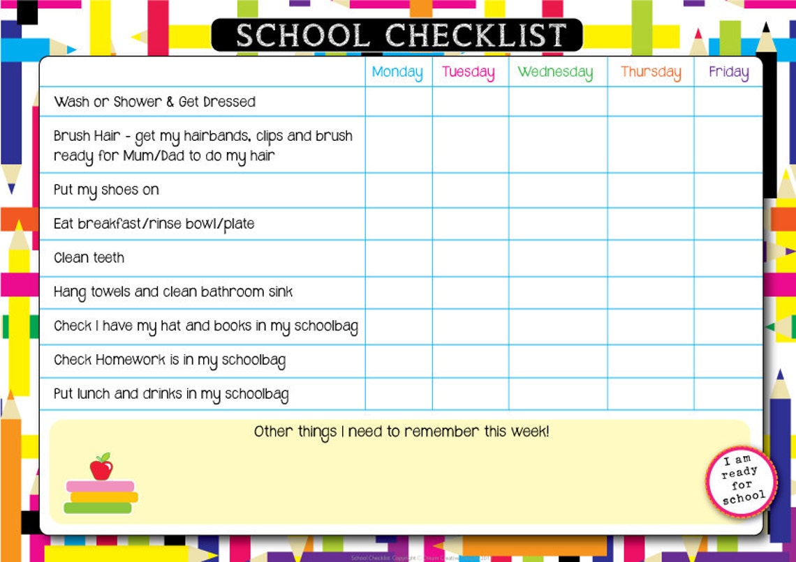 Printable School Checklist for Boys and Girls - Etsy