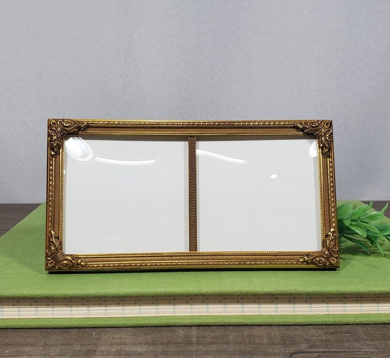 Vintage Small Metal Double Gold Frame With Convex Glass - Etsy