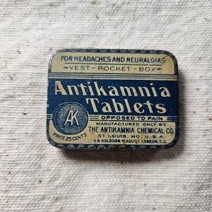 Vintage Antikamnia Tablets Tin, Vintage Medicine Hinged Small Tin - Etsy