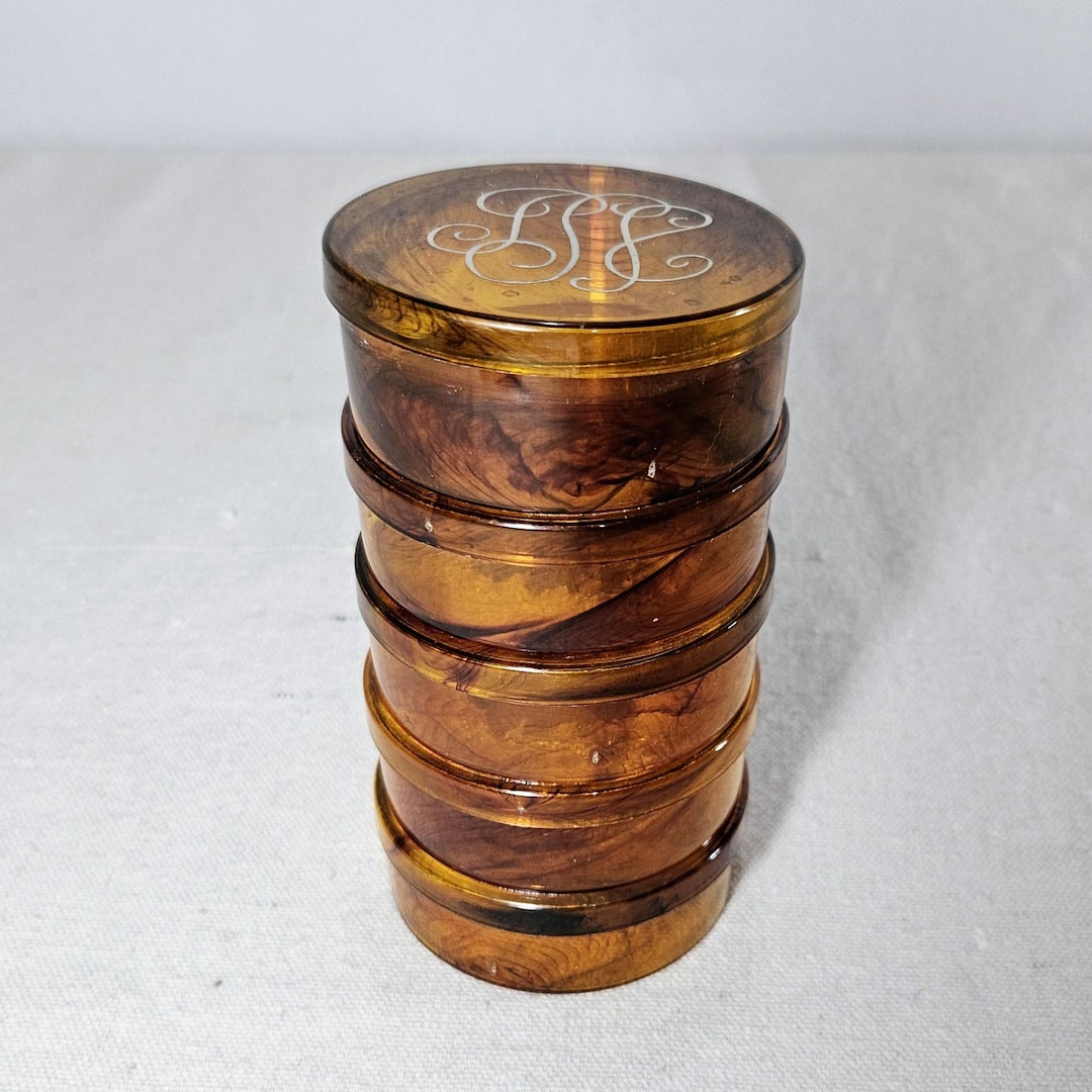 Vintage Lucite Plastic Round Stacking Storage Containers Jewelry ...