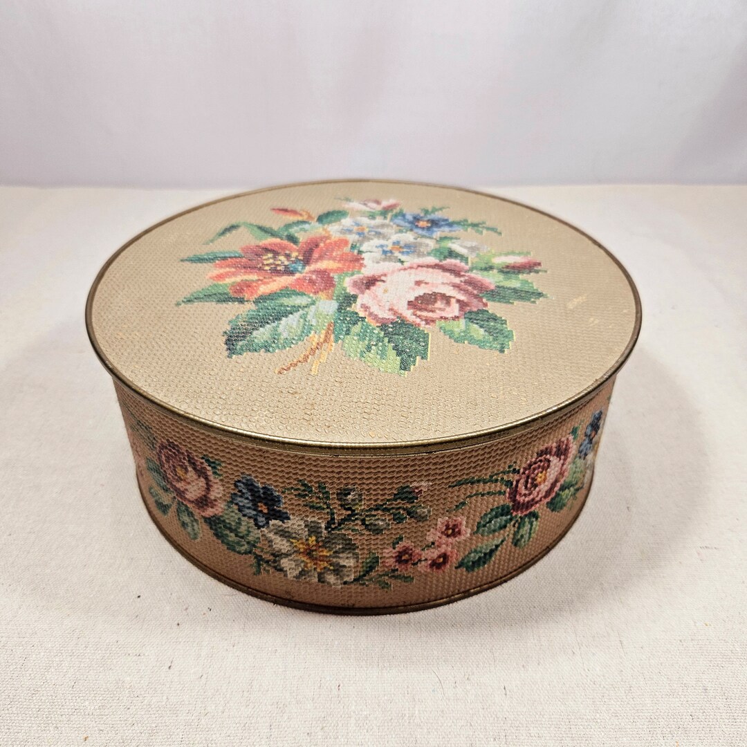 Vintage Guildcraft Textured Floral Round Container Tin Made in New York ...