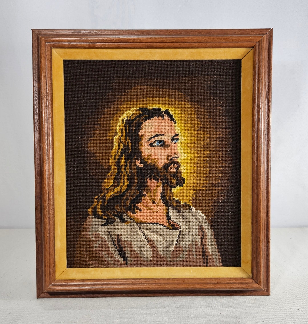 Vintage Framed Needlepoint Jesus Christ Portrait - Etsy