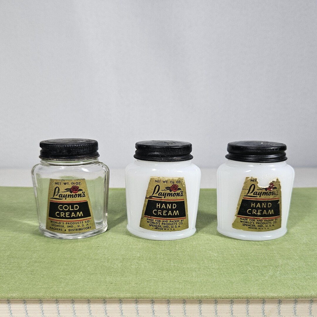 Vintage Art Deco Glass Cream Jars, Laymon's Milk Glass Hand Cream Jar ...