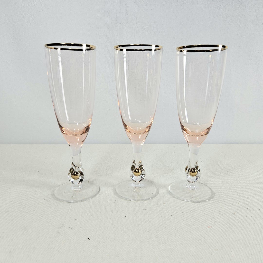 Vintage 1960's Set of Three Jozef Slanik Champagne Flute Glasses Pink ...