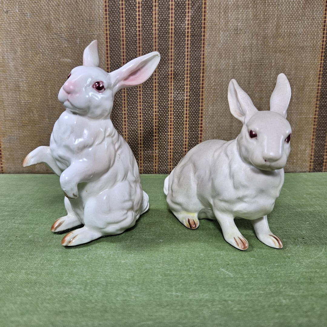 Vintage Lefton Pair Rabbit Figurines as Found - Etsy
