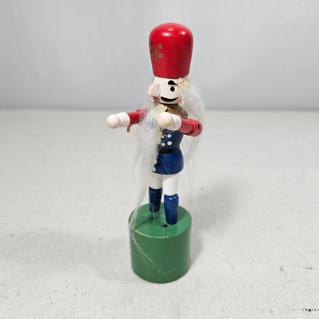 Vintage Push Button Nutcracker Toy, Christmas Push Button Soldier Toy ...