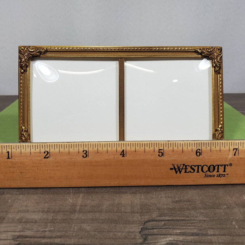 Vintage Small Metal Double Gold Frame With Convex Glass - Etsy