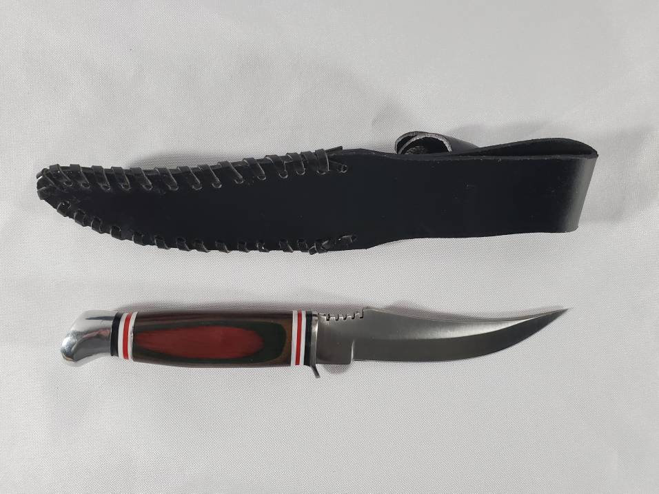 Steel Hunting Knife With Steel and Wood Handle and Leather Sheath, Deer ...