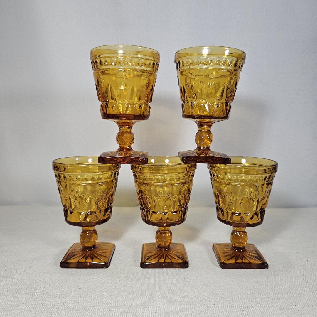 Vintage Indiana Amber Glass Goblets Set of Five - Etsy