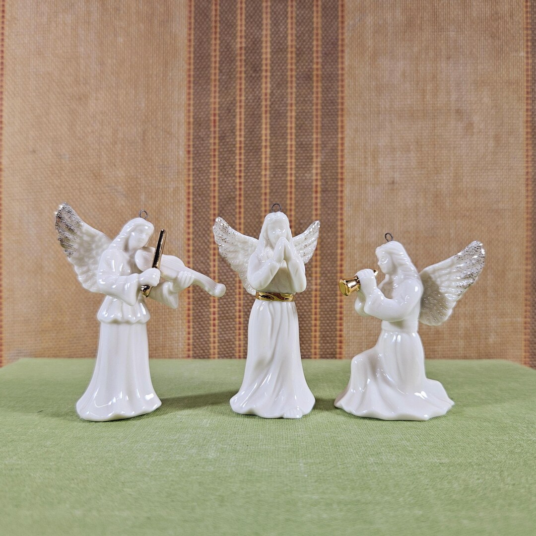 Set of Three Mikasa Porcelain Angel Ornaments Ivory and Metallic Gold ...