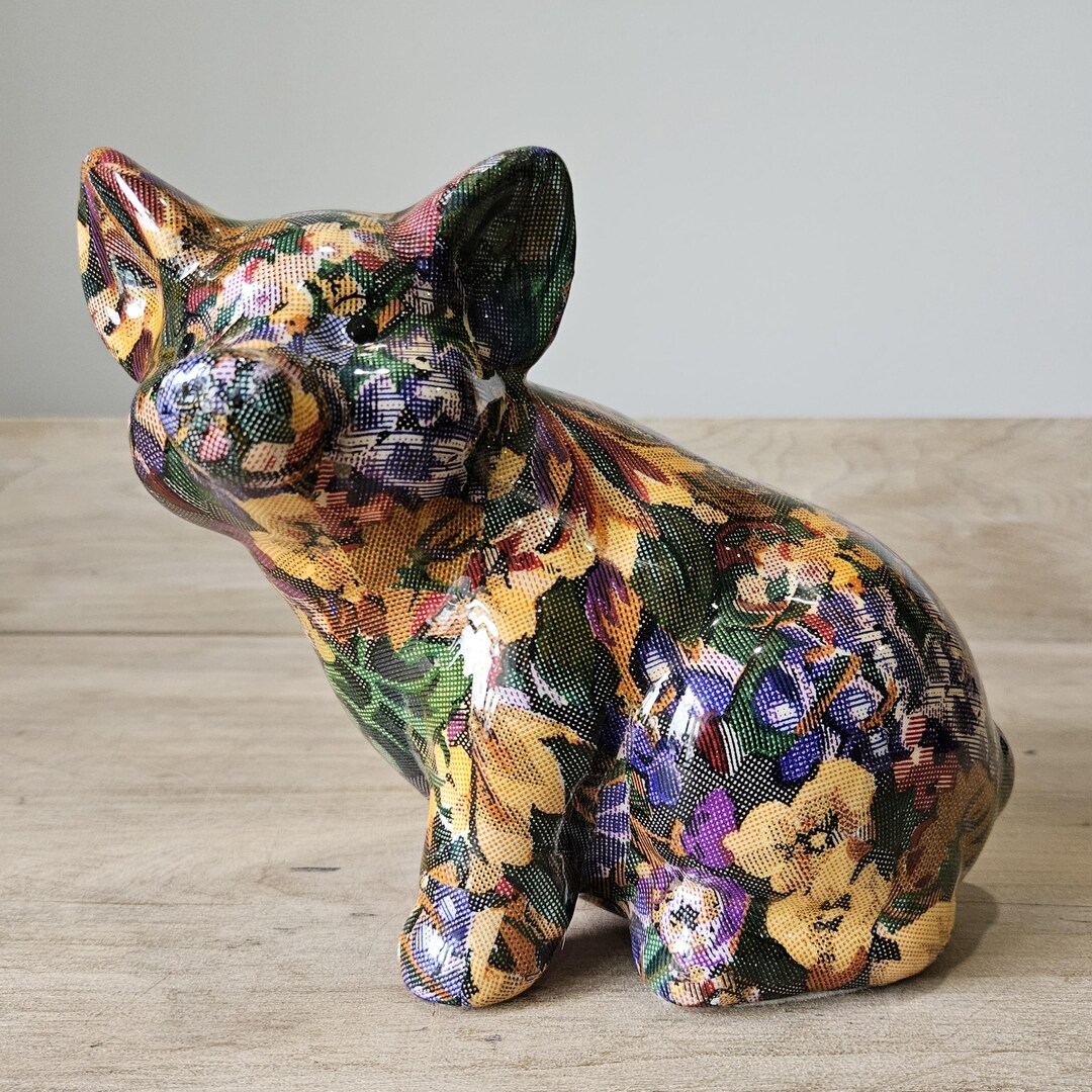 Vintage 1990's Joan Baker Designs Floral Patchwork Decoupaged Pig ...