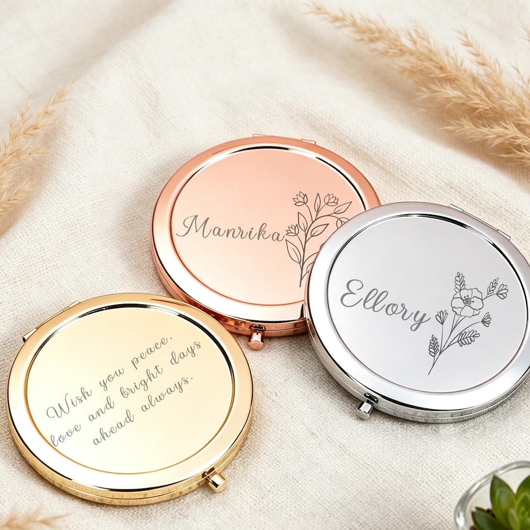 Personalized Engraved Compact Mirror for Bridesmaids, Custom Name ...