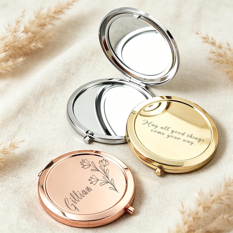 Personalized Engraved Compact Mirror for Bridesmaids, Custom Name ...