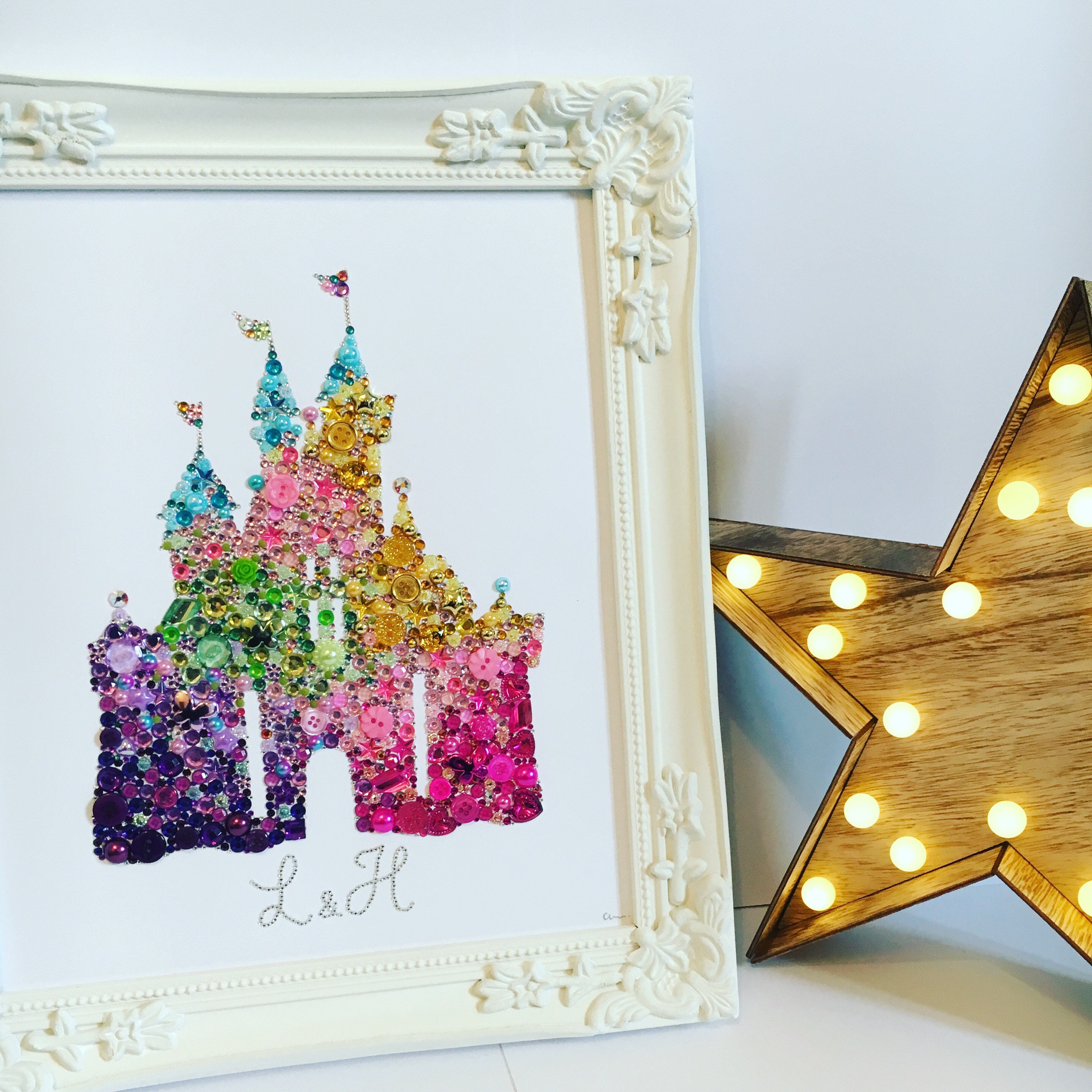 Disney Castle Princess Frame Wall Art Swarovski Button Crystal - Etsy UK