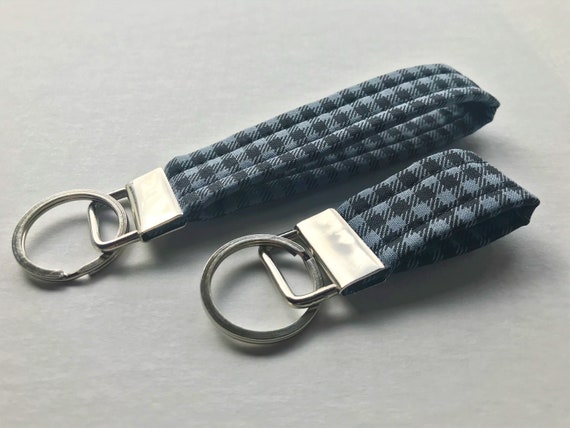 Gray Plaid Key Fob Wristlet Mini Key Fob with 1 Inch Silver | Etsy