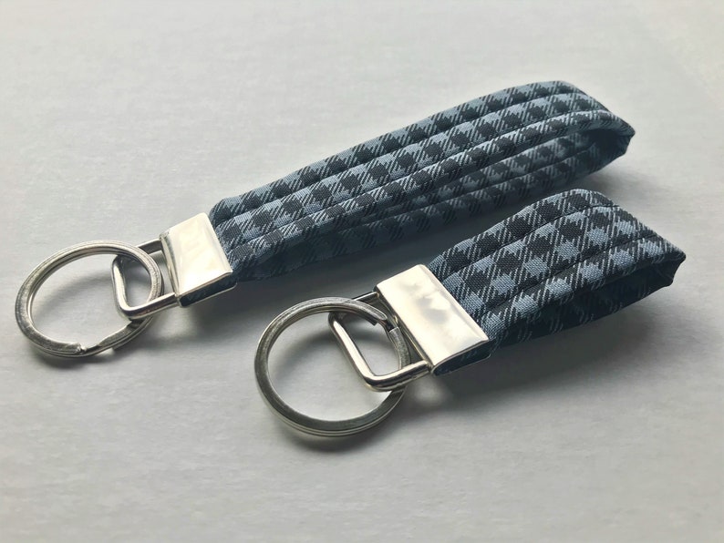 Gray Plaid Key Fob Wristlet, Mini Key Fob With 1 Inch Silver Hardware ...