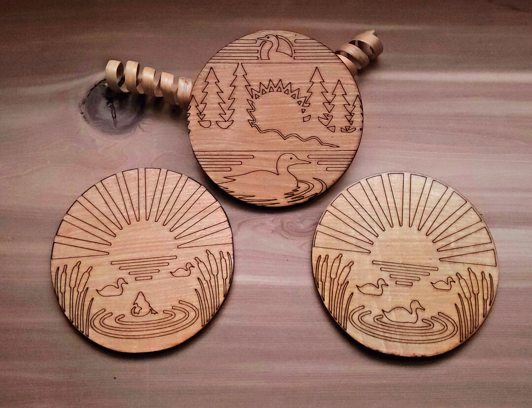 Wooden Coasters, Laser Engraved, Nature Themed, Set of Three, Ducks in ...