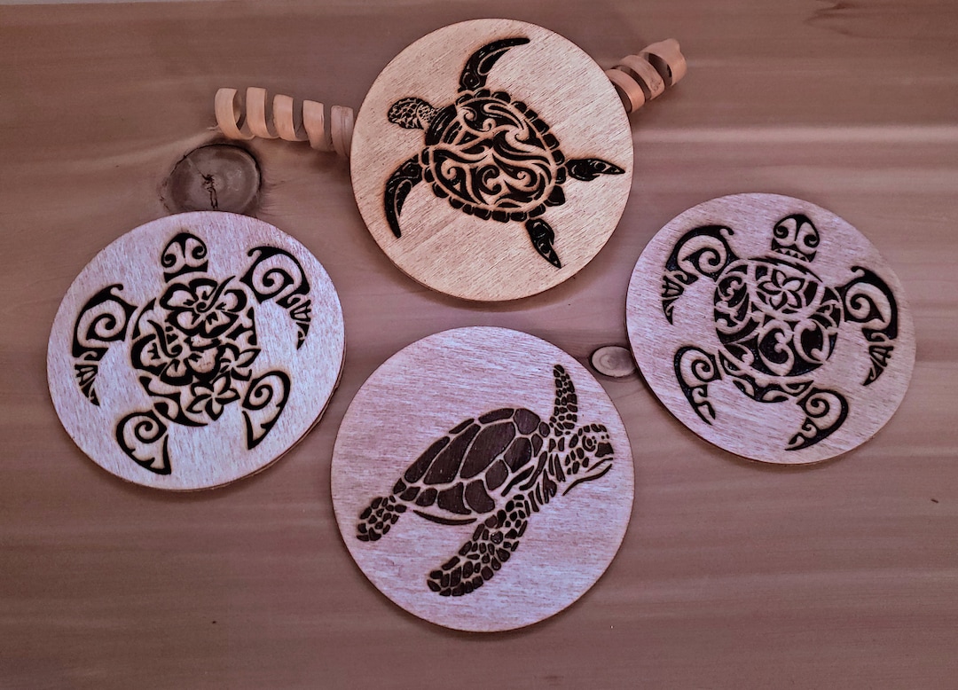 Wooden Coasters, Laser Engraved, Nature Themed, Set of Four Individual ...