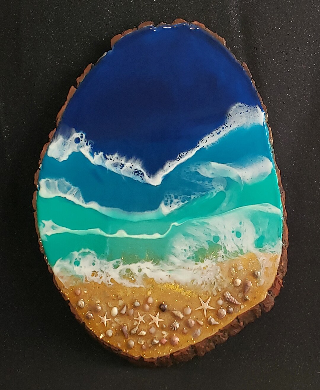 Live Edge Wood Plaque, SEE VIDEO, Beach Décor, Resin Art, Ocean Waves ...
