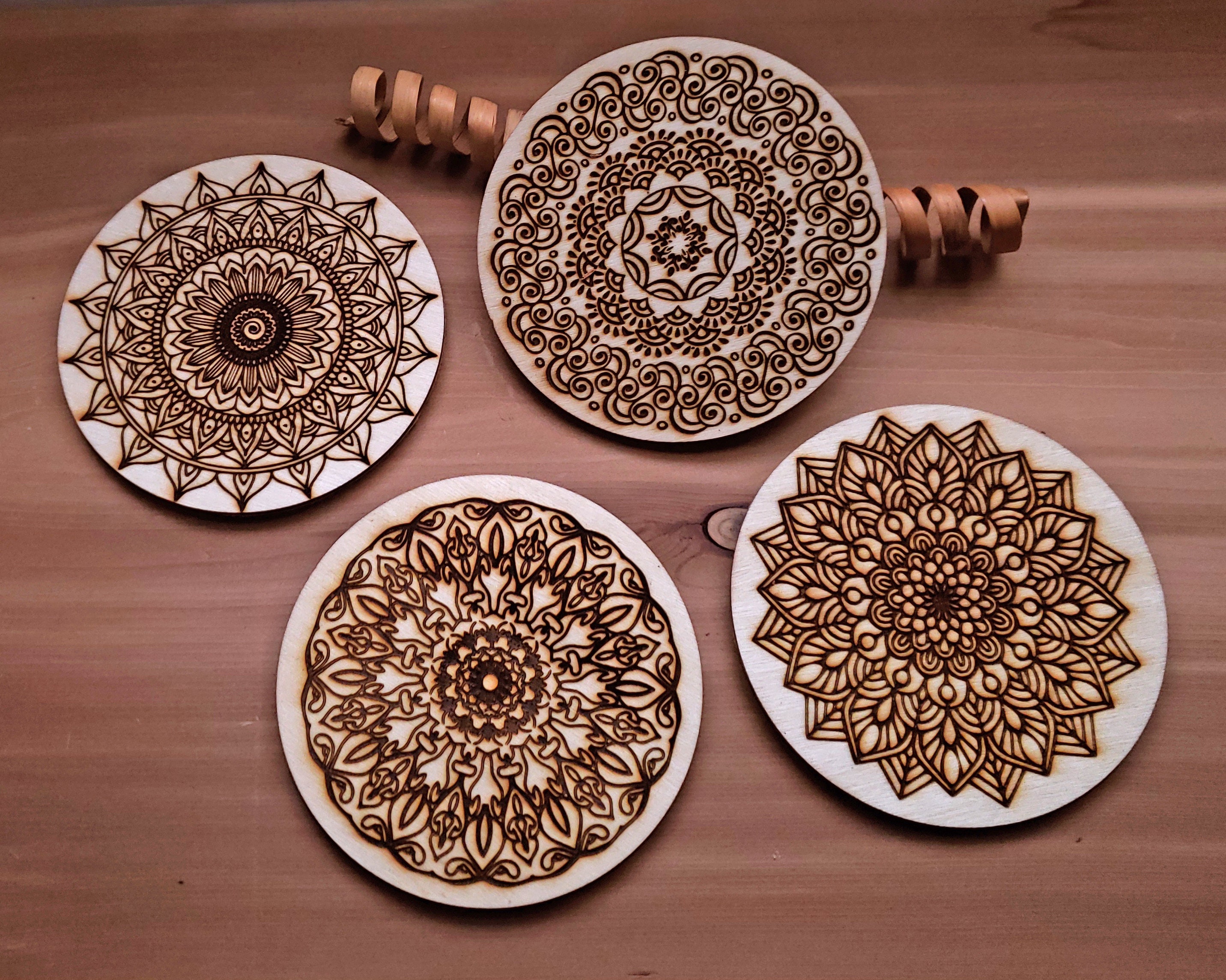 Wooden Coasters, Laser Engraved, Nature Themed, Set of Four Individual ...