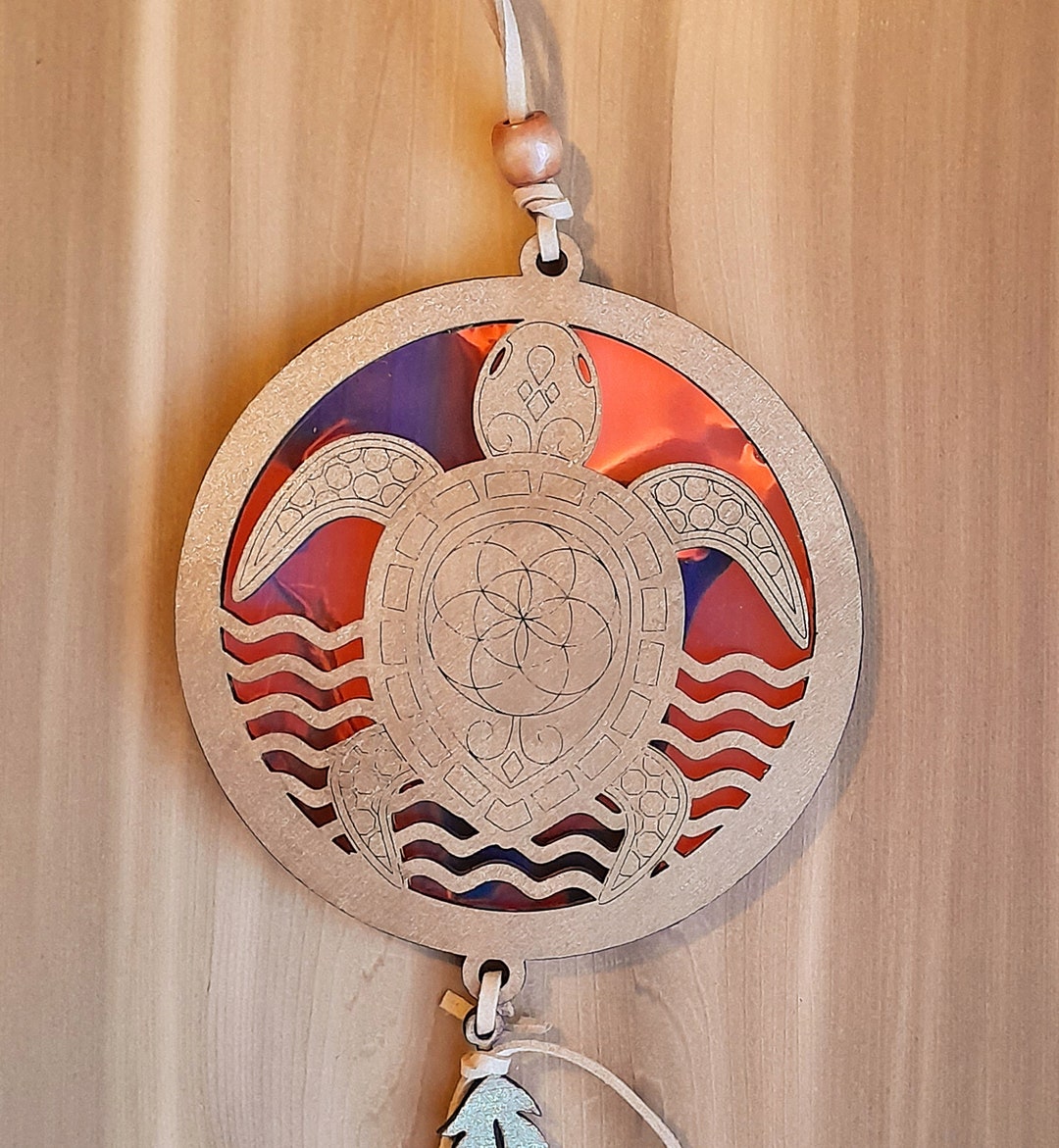 Turtle Suncatcher: Boho Feather Decor, Holographic Vinyl, Nursery Theme ...