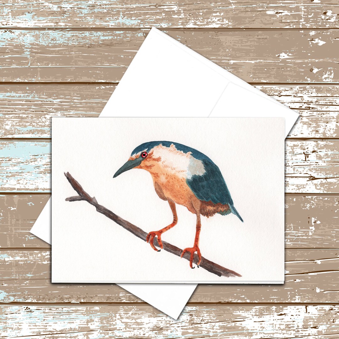 Single Note Card With Envelope, Night Heron, Finished Size 5 X 7 Print ...