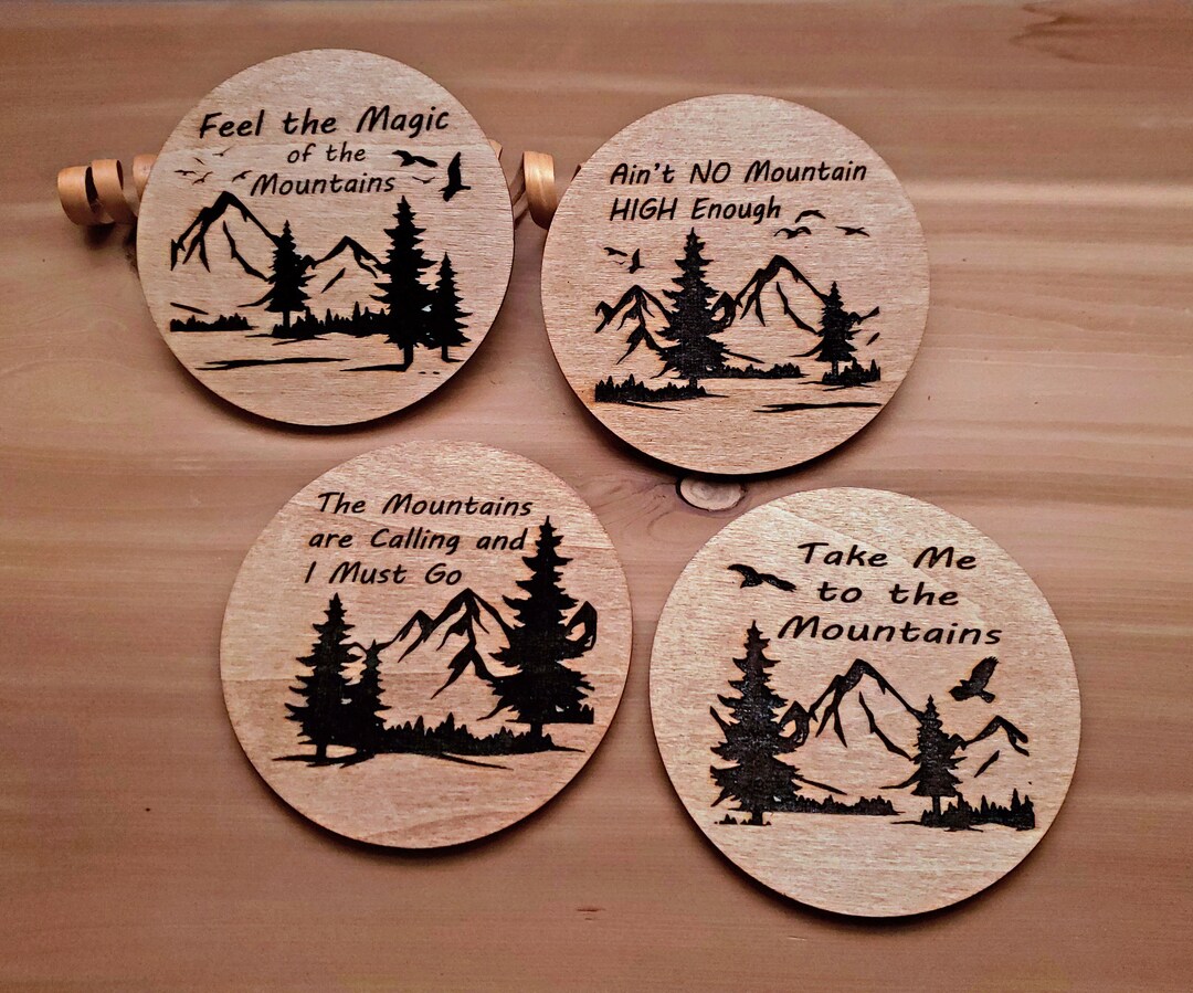Wooden Coasters, Laser Engraved, Nature Themed, Set of Four Individual ...