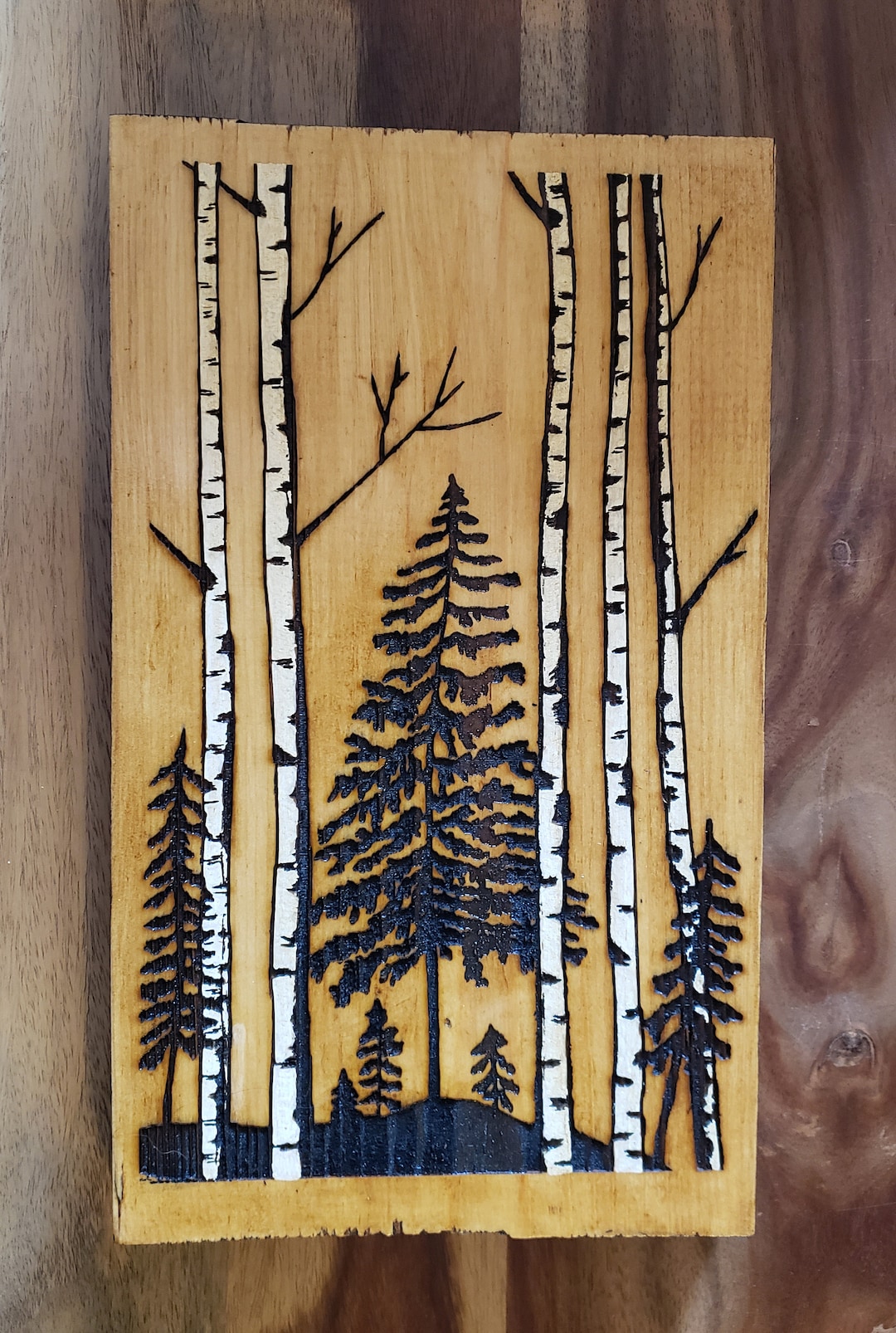 Woodburning, Pyrography, Forest Scene, Birch, Aspen, Trees, Woodland ...