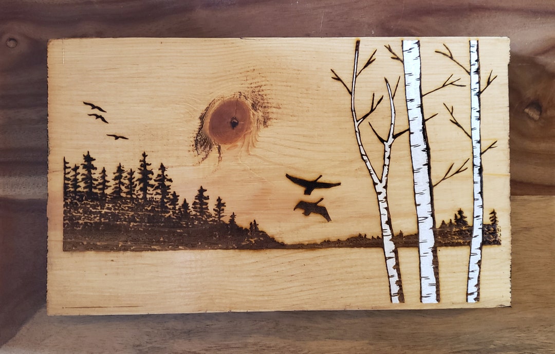 Woodburning, Pyrography, Forest Scene, Birch, Aspen, Trees, Woodland ...