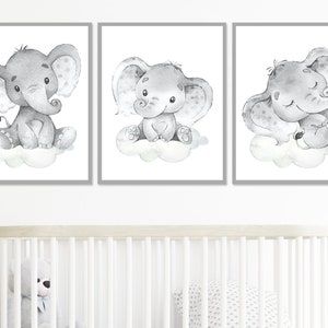 Elephant Wall Decoration Baby Boy Nursery Art Prints Set of 3 for Kids ...