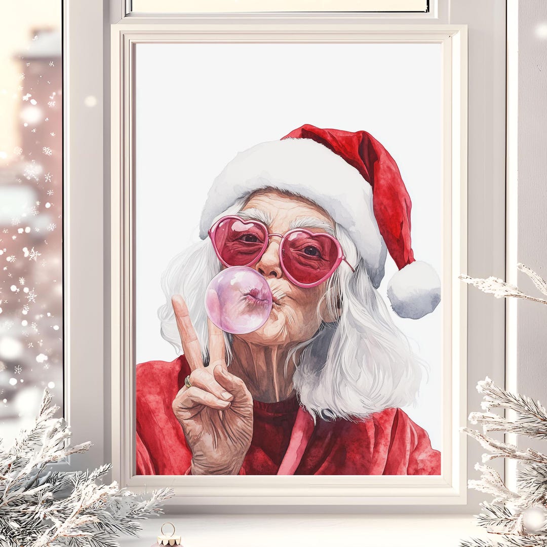 Christmas Mrs Claus Bubble Gum Print Woman Xmas Poster House Wall Art ...