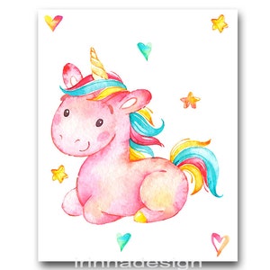 Baby Girl Nursery Poster Unicorn Wall Art Printable Child Bedroom Decor ...
