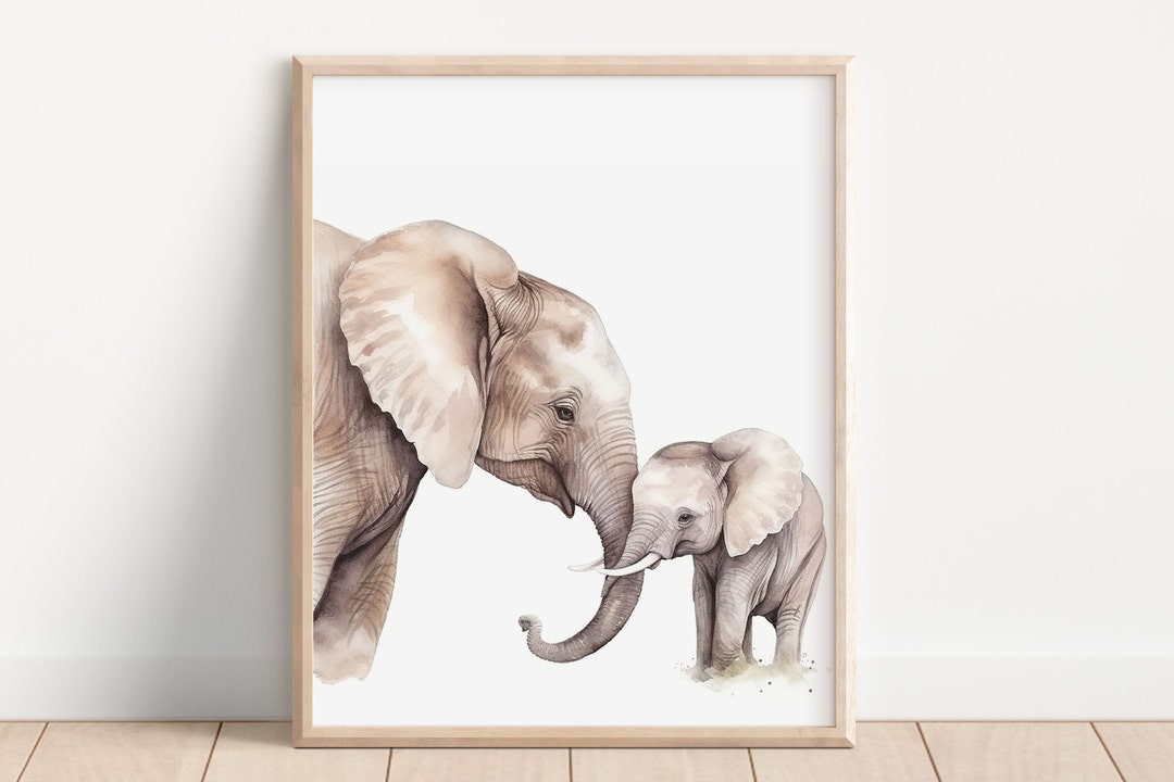 Safari Animals Babies Mother and Baby Elephants Art Print Mom Girl ...