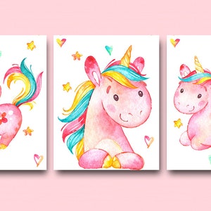 Baby Girl Nursery Poster Unicorn Wall Art Printable Child Bedroom Decor ...