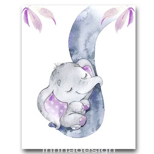 Elephant Nursery Print Kids Wall Art Baby Girl Chilld Bedroom ...