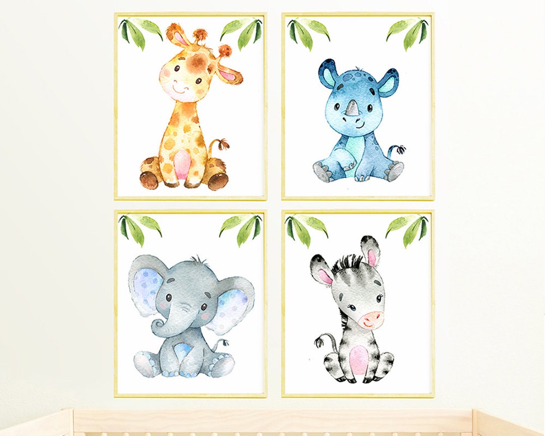 Safari Nursery Decor Jungle Animals Prints Baby Room Kids Wall Art Zoo ...