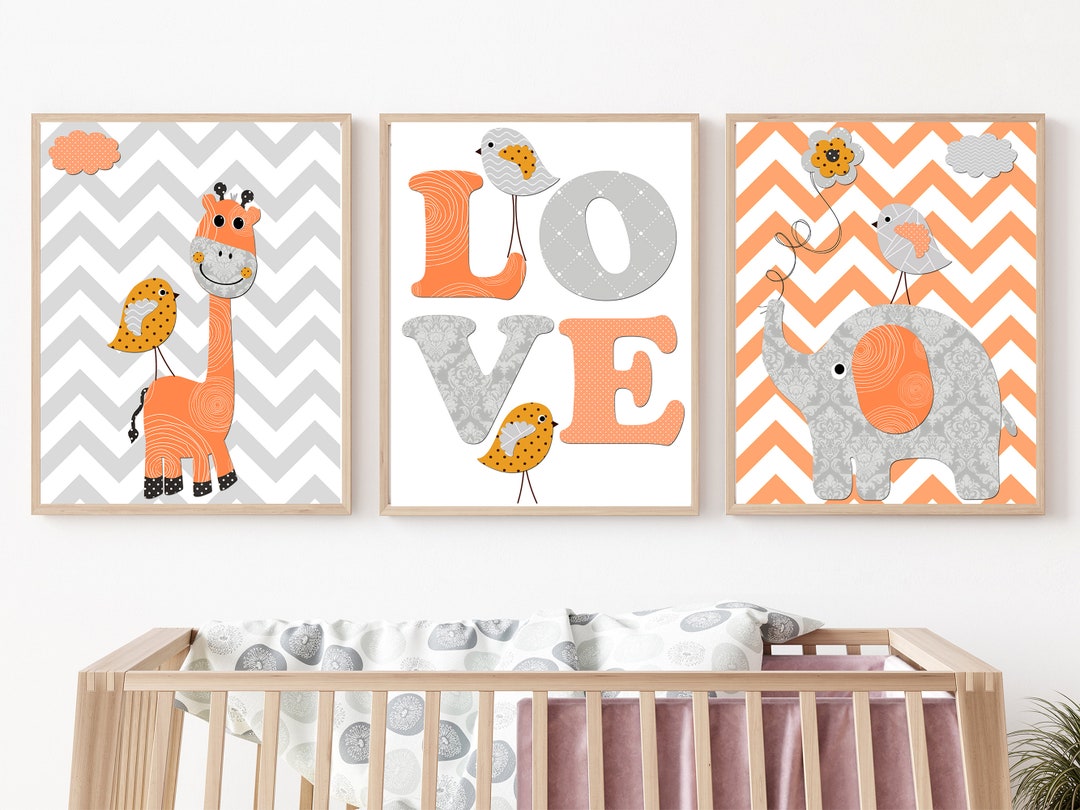 Elephant Art Print Baby Girl Boy Nursery Decor Kids Wall Poster Set of ...
