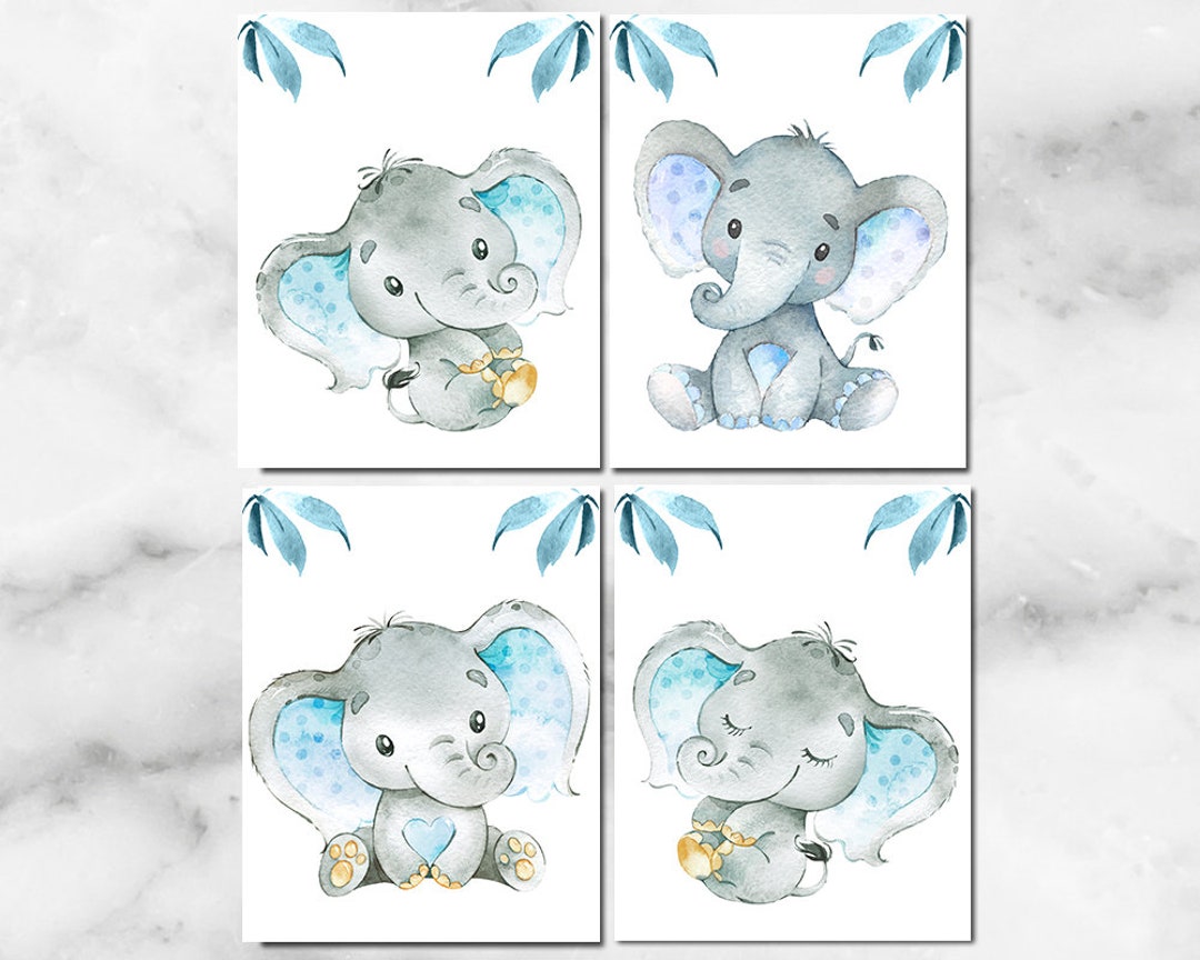 Baby Elephant Wall Decor Boy Nursery Art Print Children Room Kids ...