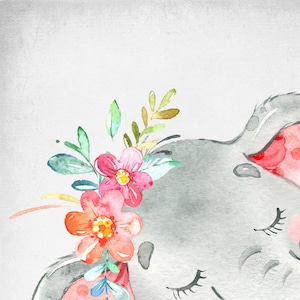Baby Room Girl Nursery Decor Poster Floral Elephant Printable Wall Art ...