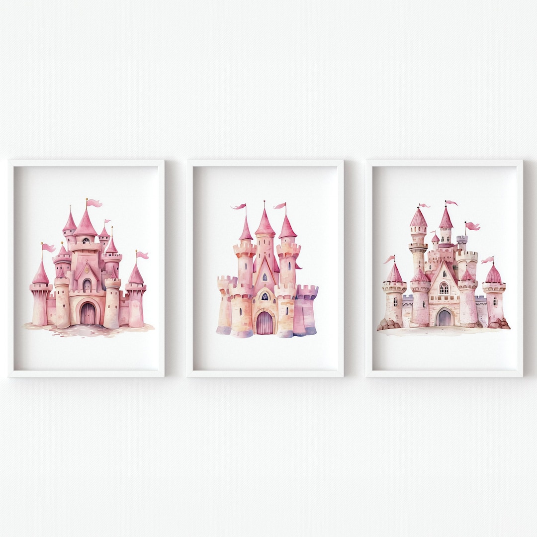Pink Princess Castle Print Wall Art Decor Fairytale Digital Poster Baby ...