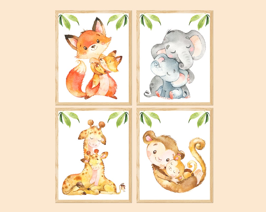Mother Baby Animals Art Prints Mom Girl Boy Nursery Wall Decor Kids ...