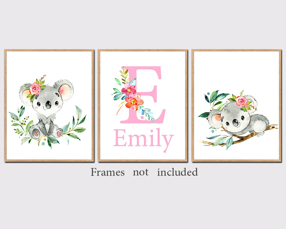 Letter Initial Prints Baby Koala Wall Art Set of 3 Pictures | Etsy