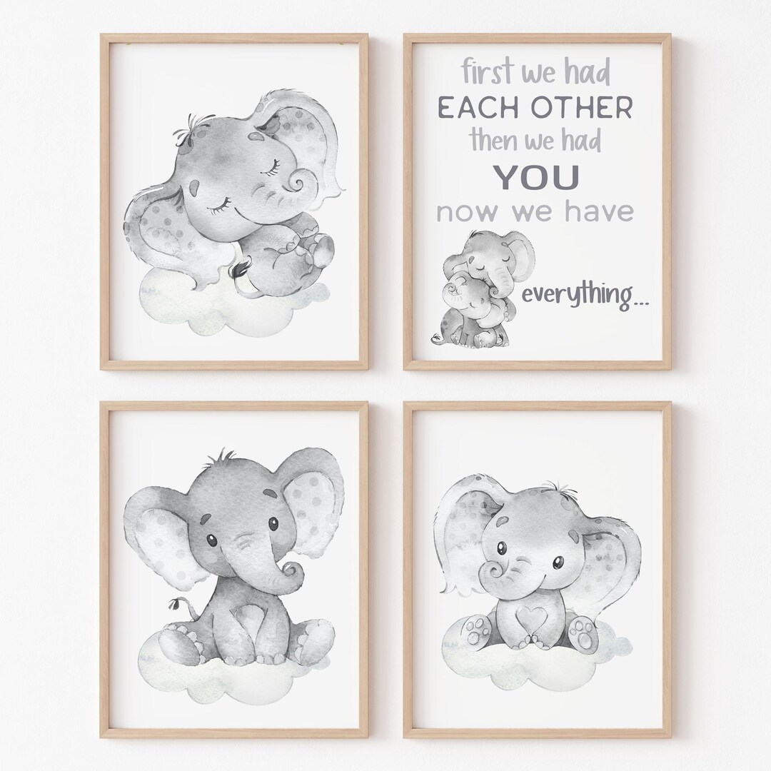 Nursery Elephant Wall Art Print Neutral Baby Boy Room Decor Quotes ...