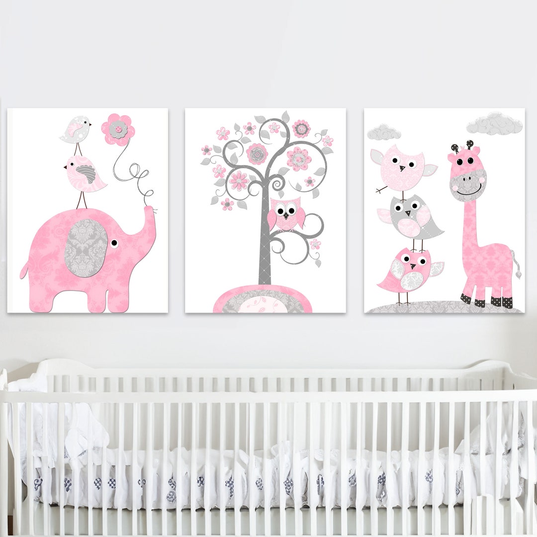 Elephant Giraffe Baby Girl Nursery Decor Kids Art Printable Children ...